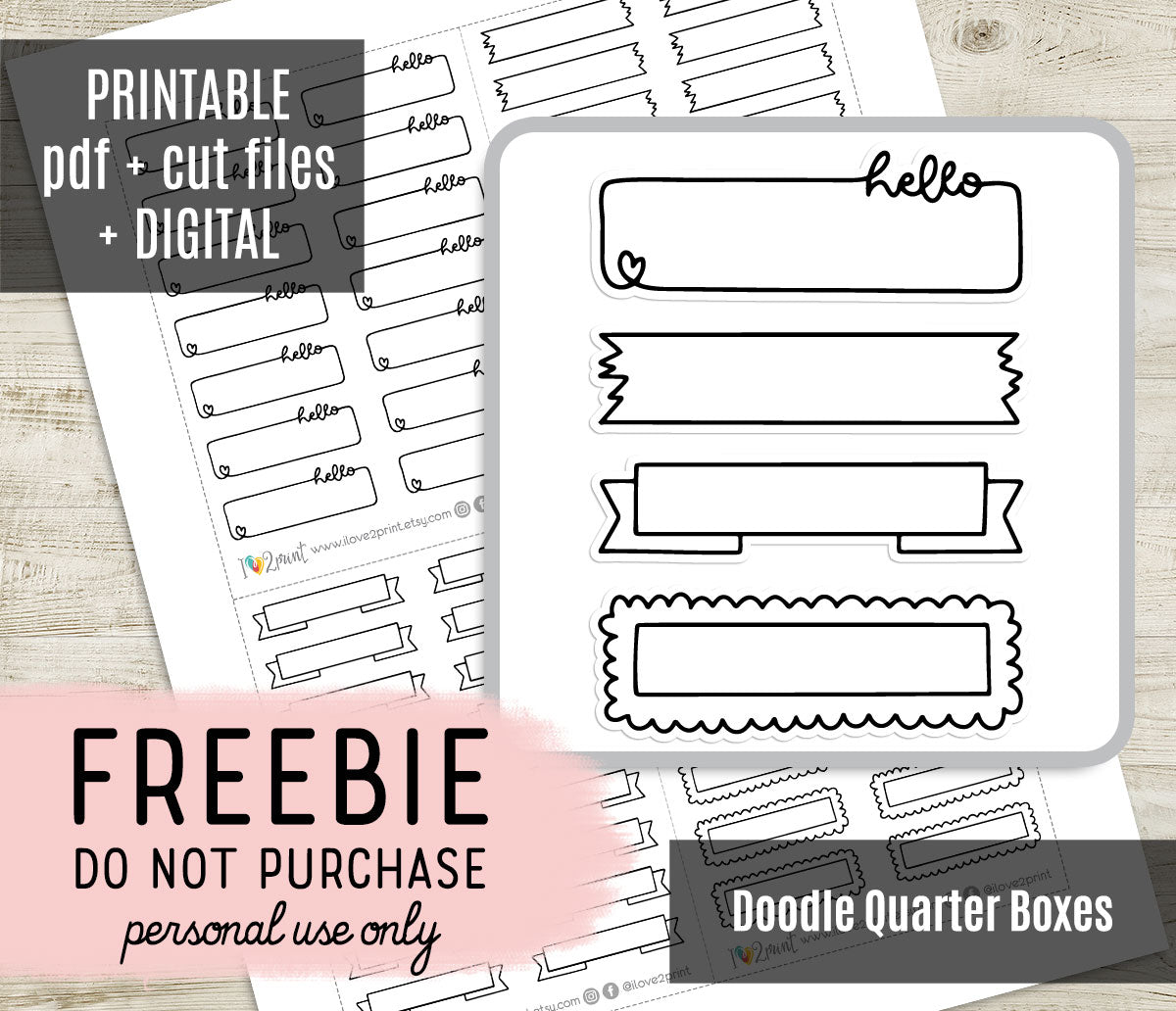 FREEBIE Doodle Quarter Boxes - Printable Planner Stickers - Pdf & Cut ...