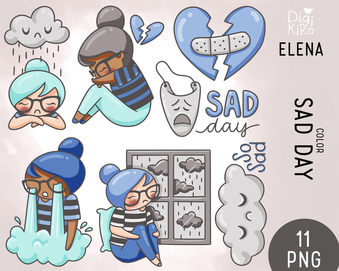 Sad Day Elena Planner Girl - Color Clip Art Set – Ilove2Print