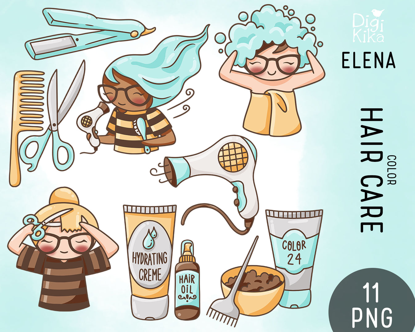 Elena Hair Care – Color Clipart Set (PNG only) – Ilove2Print