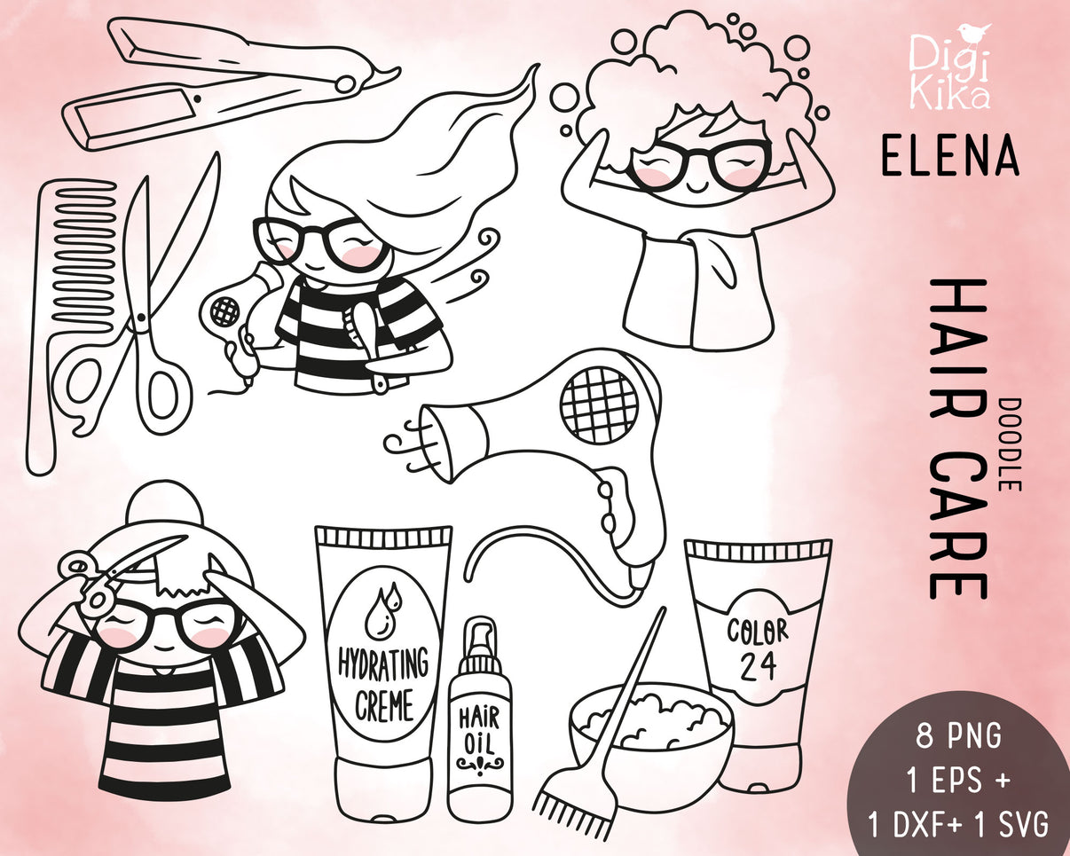 Elena Hair Care – Doodle Stamp Clipart Set (EPS, SVG, DXF, PNG ...
