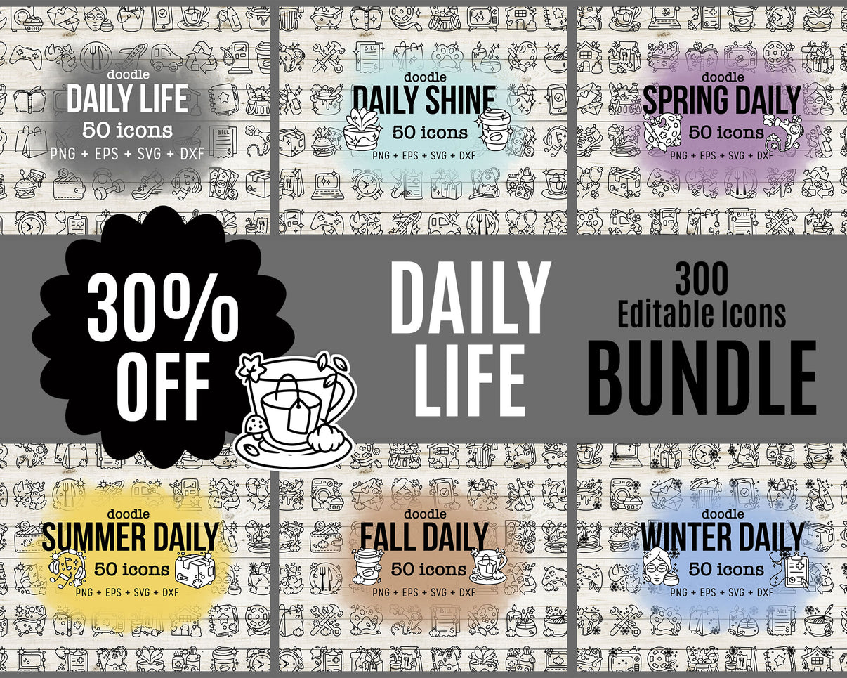 Daily Icons DOODLE Mega Bundle – 6 Seasonal & Themed Clipart Sets - Ed ...