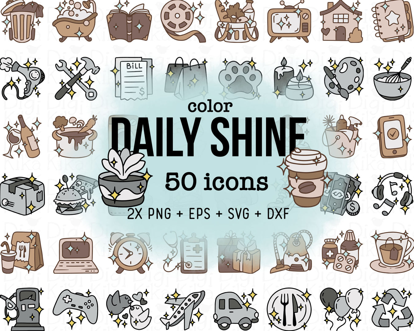 50 Daily Shine Icons Neutral COLORS - EPS, SVG, DXF, PNG Clipart - Ins ...