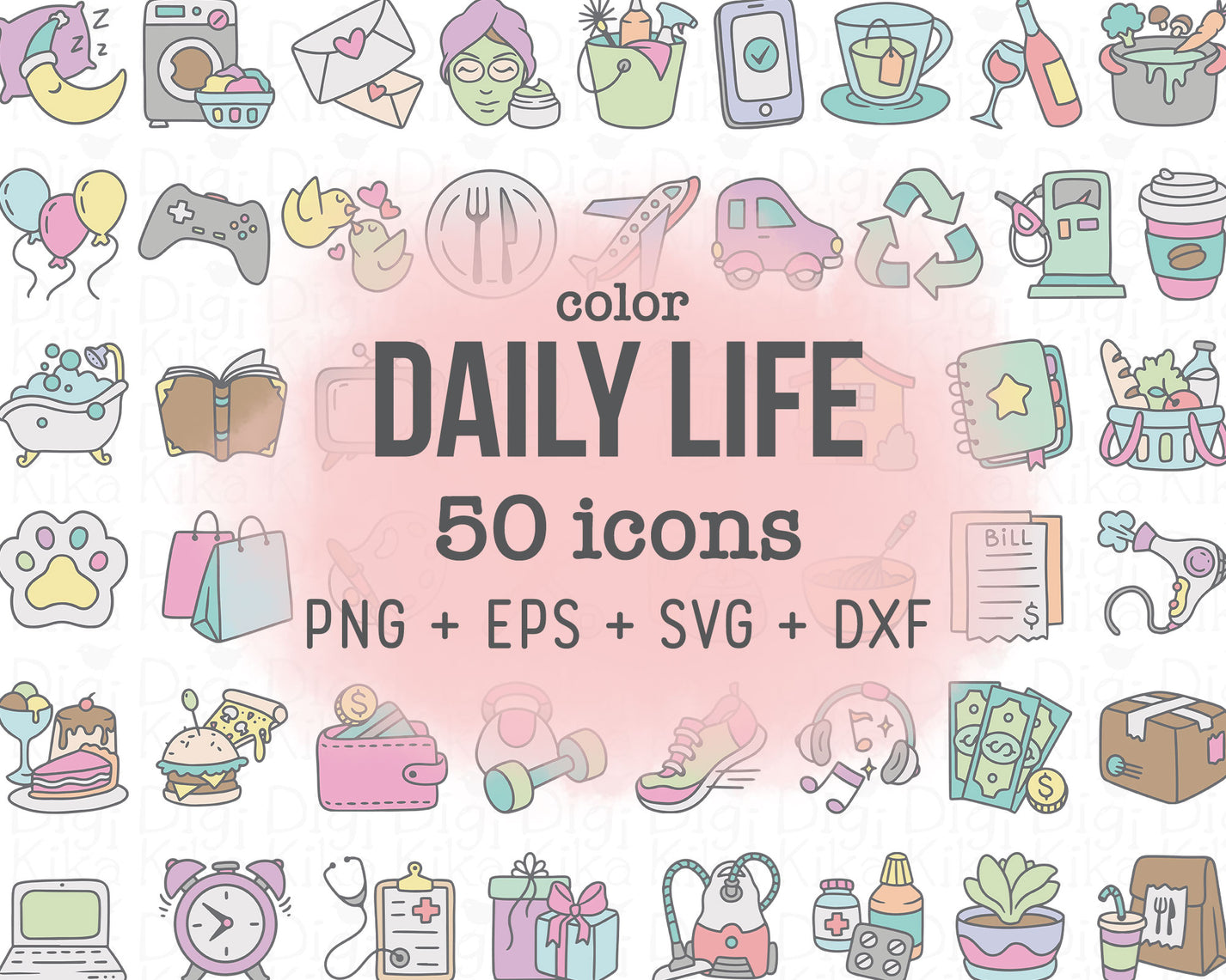 50 Daily Icons COLOR - EPS, SVG, DXF, PNG Clipart - Instant Download ...