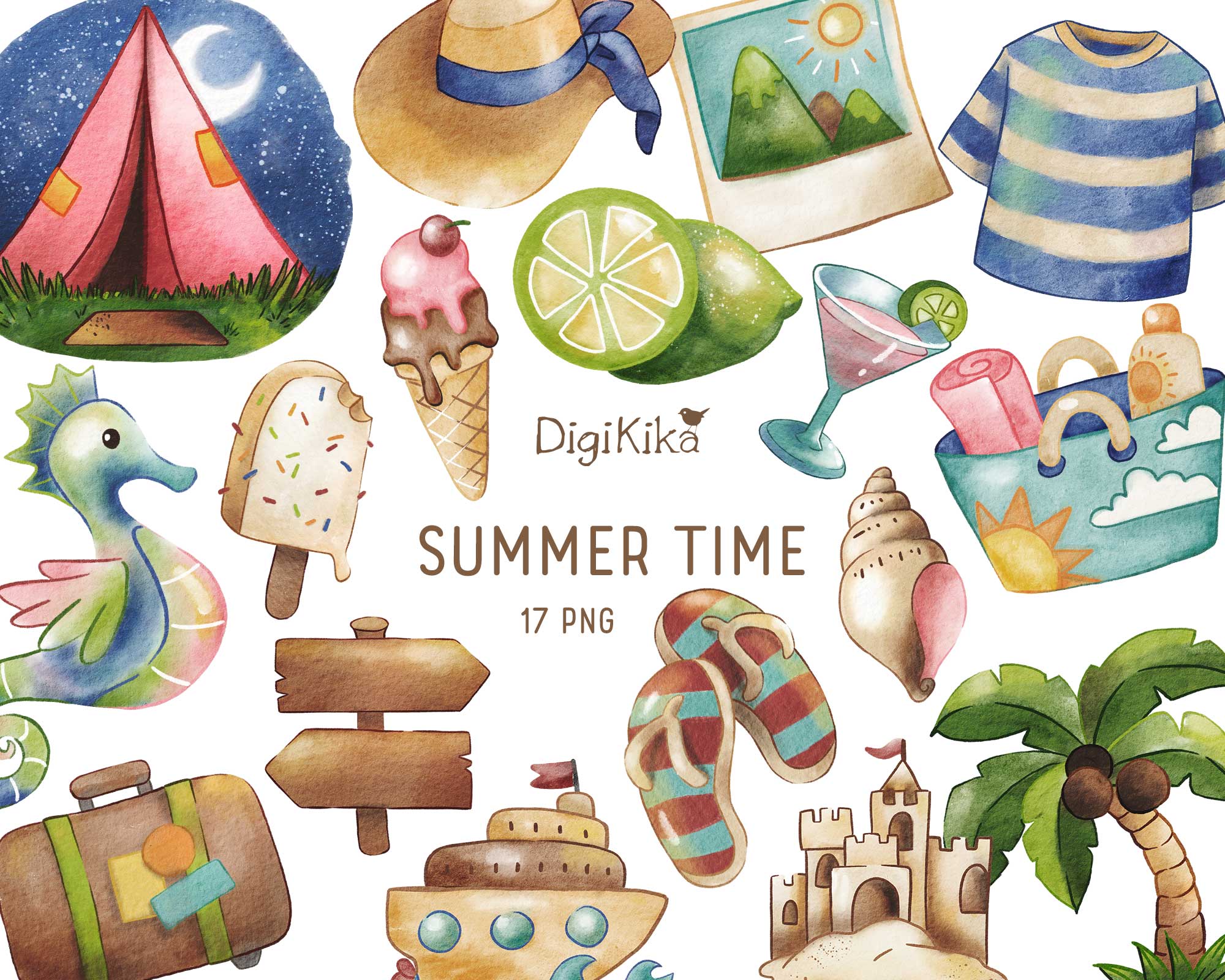 Watercolor Summer Clipart | Hand Painted Sea Graphics | Commercial Use ...