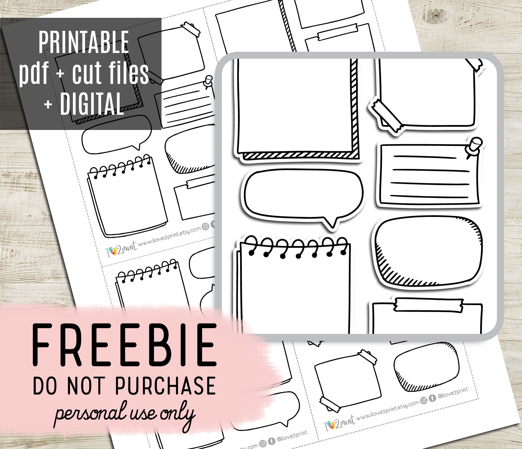 FREEBIE Doodle Notes - Printable Planner Stickers - Pdf & Cut Files ...