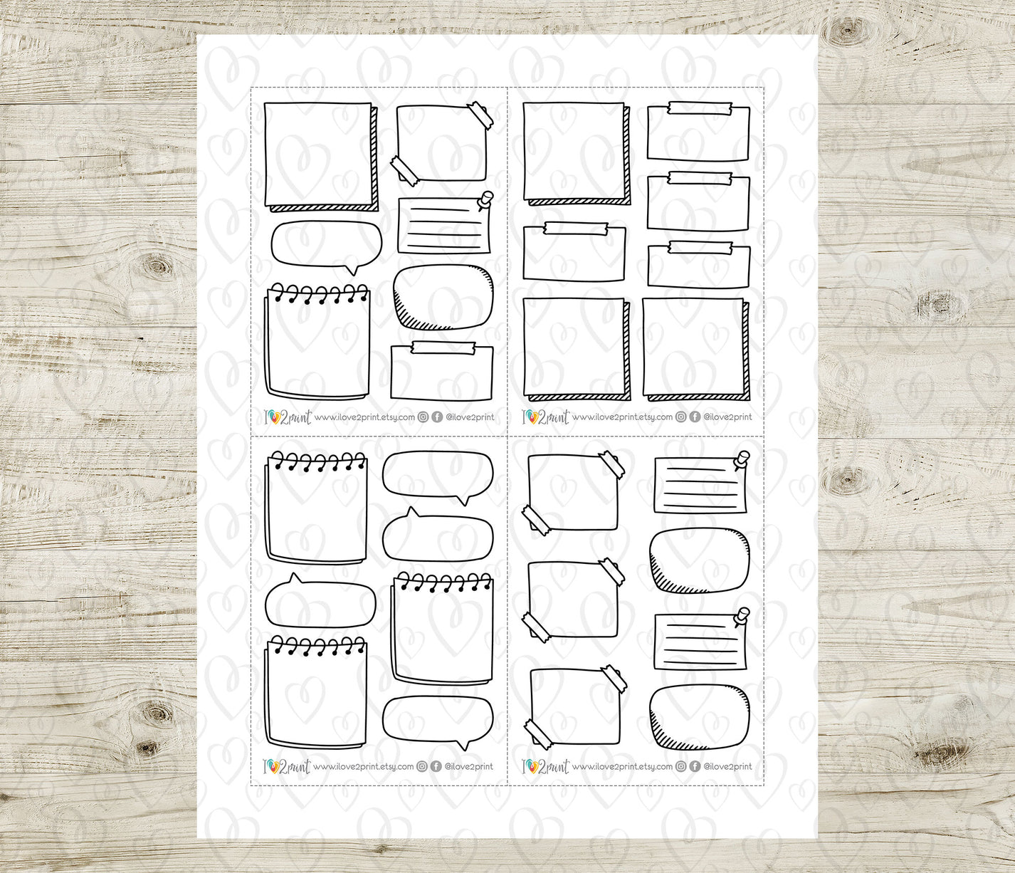 FREEBIE Doodle Notes - Printable Planner Stickers - Pdf & Cut Files ...