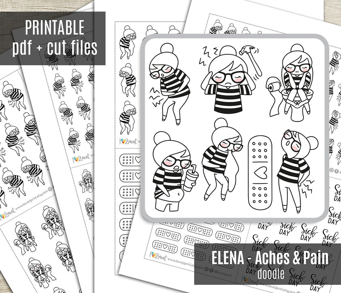 Elena Pain & Aches - DOODLE Printable Planner Sticker - PDF & Cut File ...