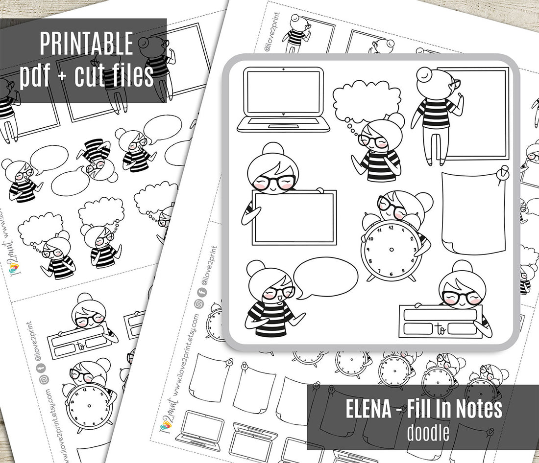 Elena Fill In Notes - DOODLE Printable Planner Sticker - PDF & Cut Fil ...