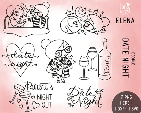 Elena Date Night Doodle Clipart | Romantic Couple Graphics | EPS SVG D ...