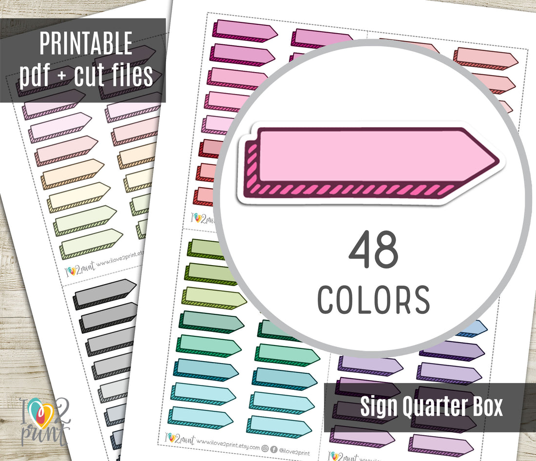 48 Colorful Sign Note Doodle Quarter Box Stickers | Printable Function ...