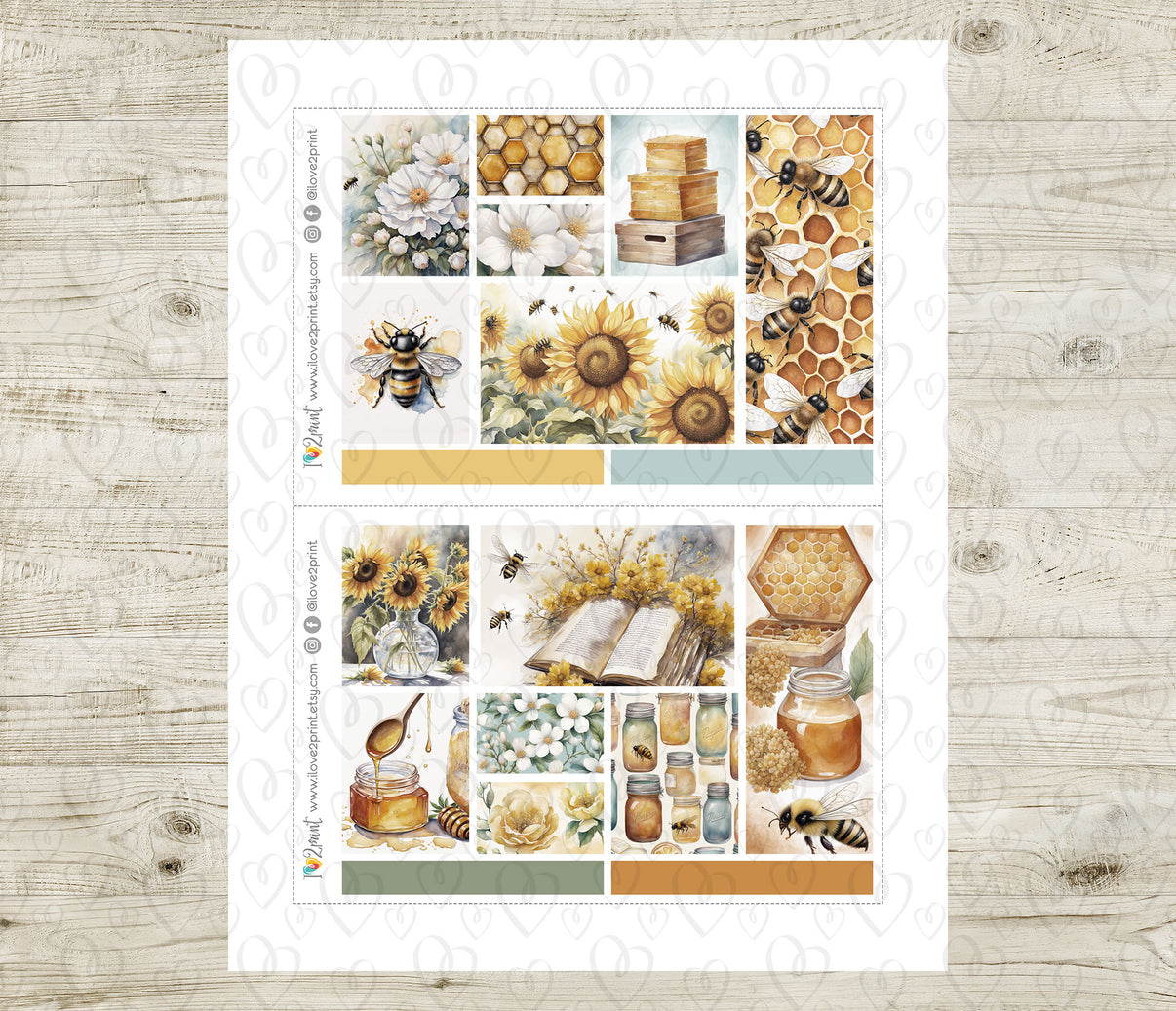 Bees Moodboard Stickers - 1,5"boxes Printable PDF & Cut Files – Ilove2Print