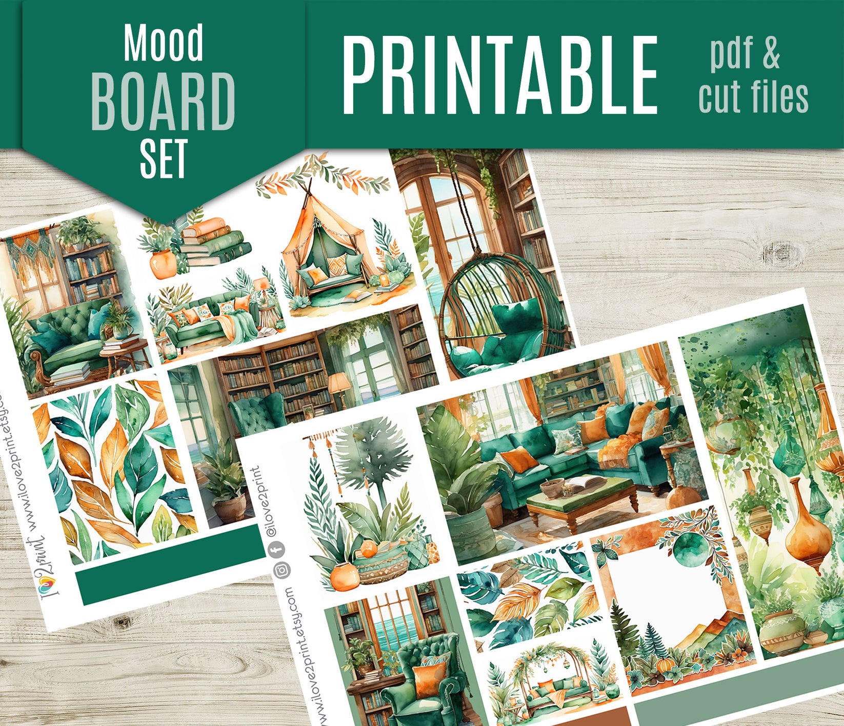 Boho Corner Moodboard Stickers - 1,5"boxes Printable PDF & Cut Files ...