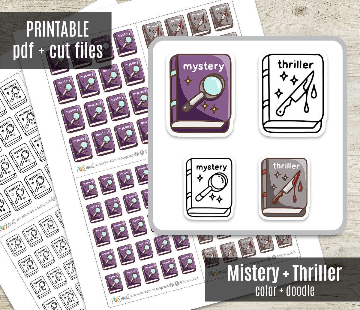 Mystery & Thriller Book Genre Icons – Printable Planner Stickers – PDF ...