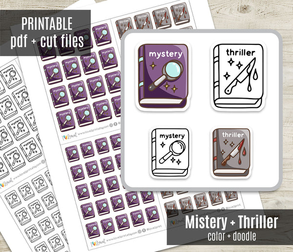 Mystery & Thriller Book Genre Icons – Printable Planner Stickers – PDF ...