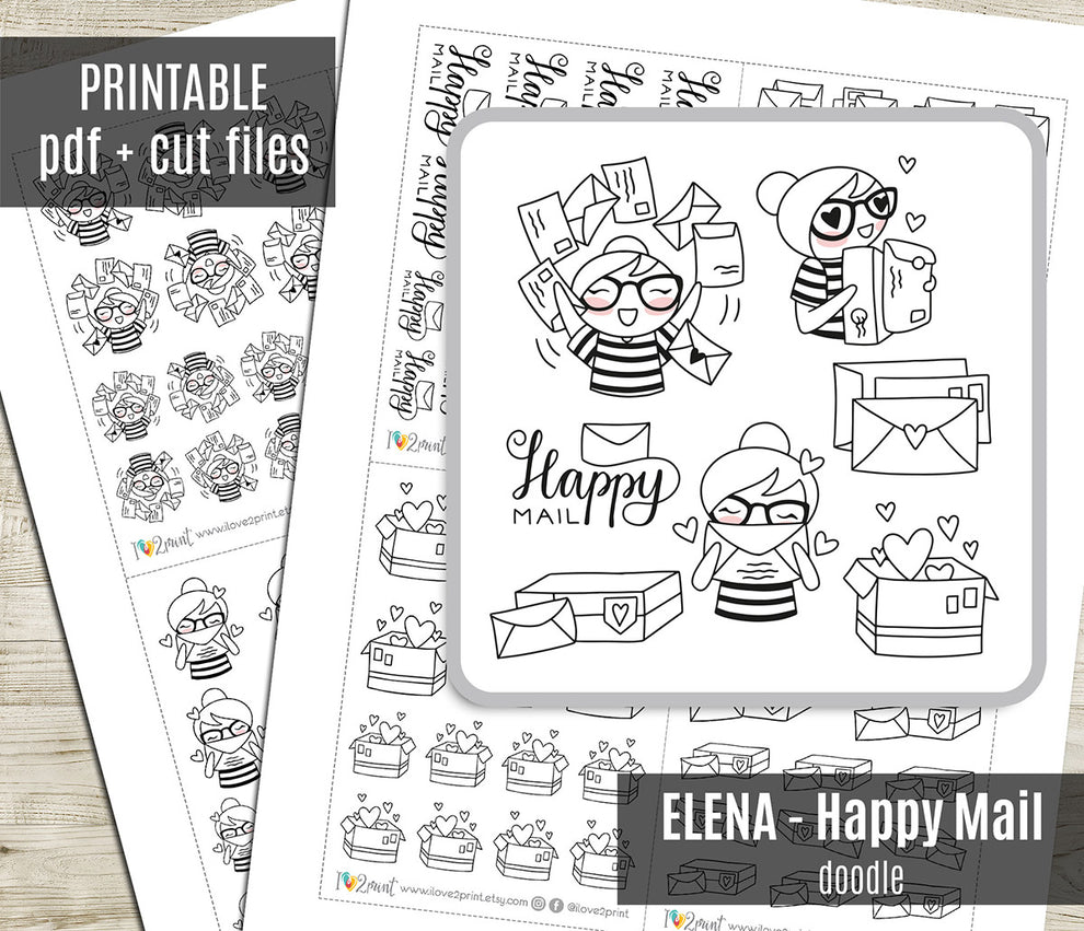 Elena Happy Mail - DOODLE Printable Planner Sticker - PDF & Cut Files ...