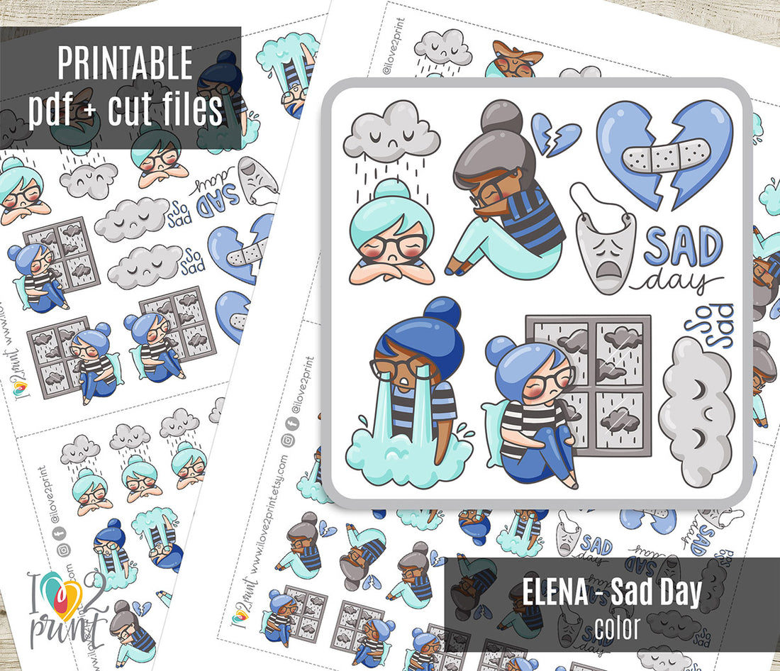 Elena Sad Day - COLOR Printable Planner Sticker - PDF & Cut Files ...