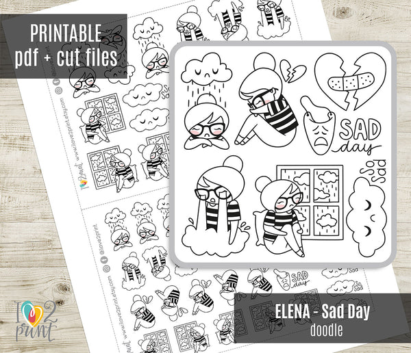 Elena Sad Day - DOODLE Printable Planner Sticker - PDF & Cut Files ...