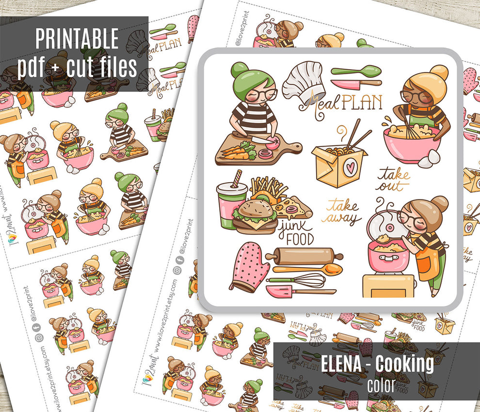 Elena Cooking - COLOR Printable Planner Sticker - PDF & Cut Files ...