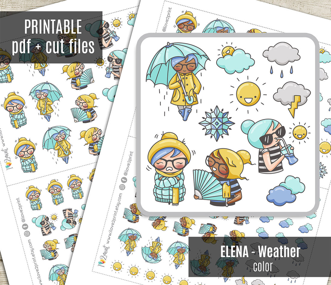 Elena Weather - COLOR Printable Planner Sticker - PDF & Cut Files ...
