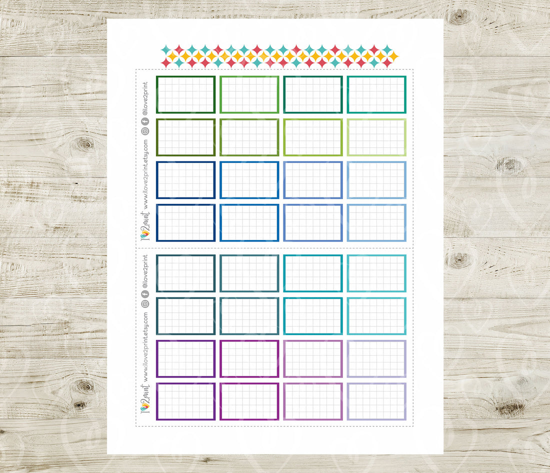 Printable Grid Colorful Half Box Planner Stickers - PDF & Cut Files ...
