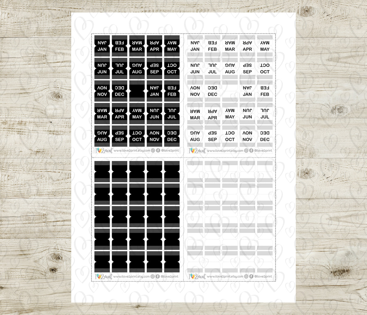 Hobonichi Month Index Tabs - Black and White Printable Planner Sticker ...