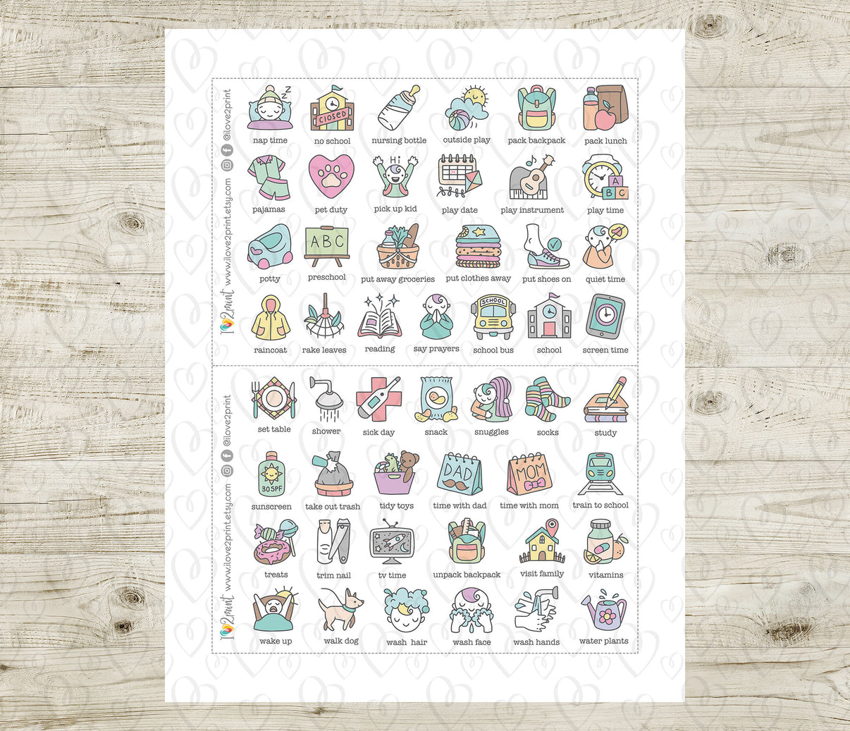 50 Kids Routine Icons Stickers Set2 – Printable Planner Icons (PDF & C ...