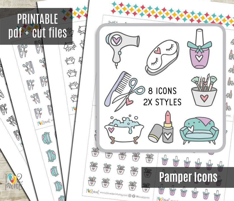 Printable Pampering Icons Stickers – Spa, Self-Care, Relaxation – Inst ...