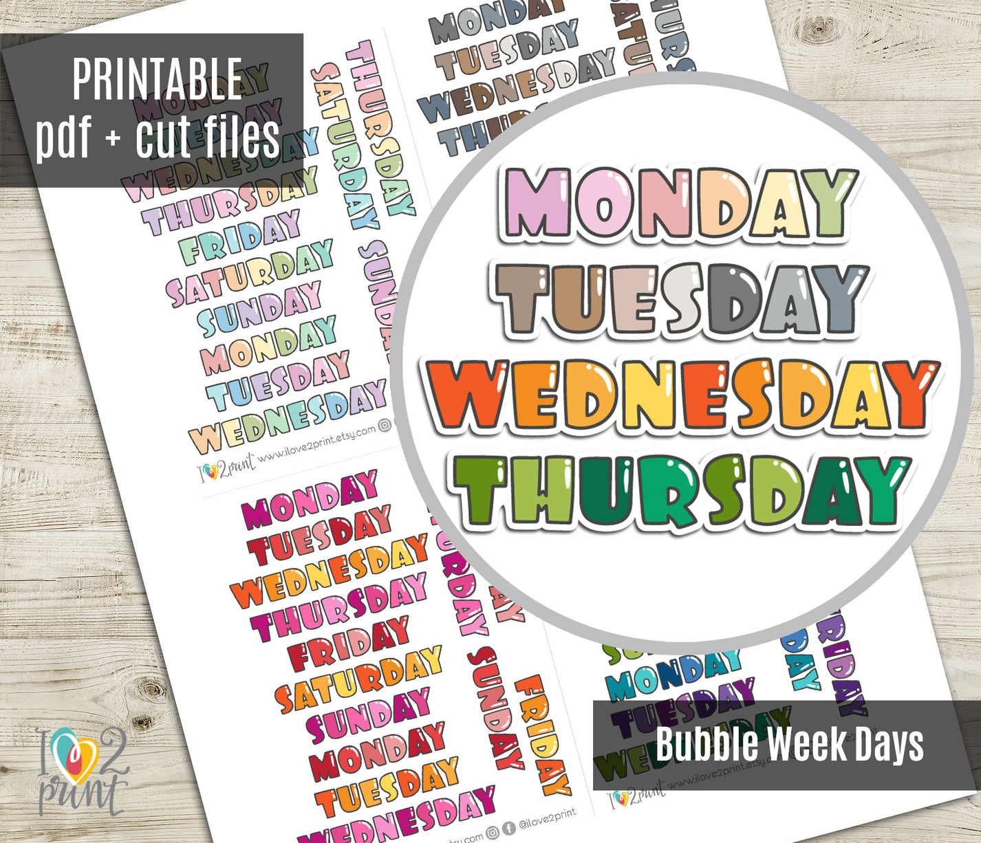Printable Bubble Font Week Planner Stickers - PDF & Cut Files – Ilove2Print