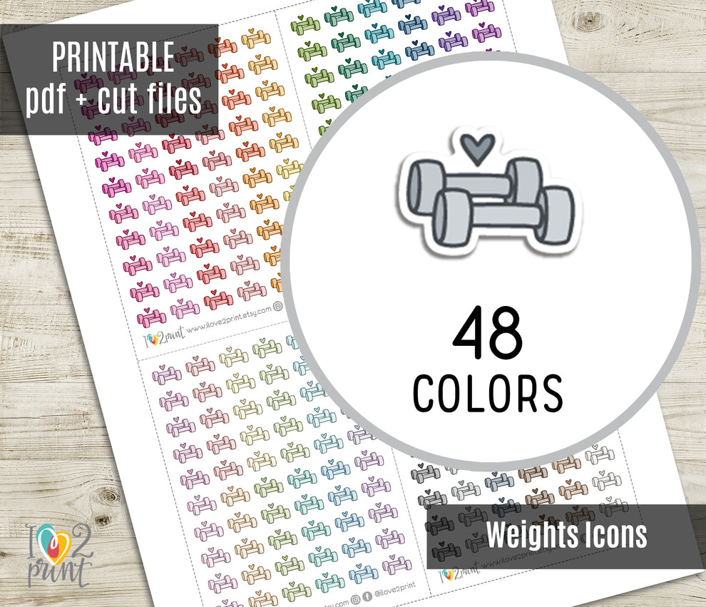 Weights Icons Stickers - Functional Printable Stickers - PDF & Cut Fil ...