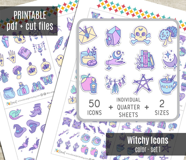 50 Witchy Color Icons Stickers set I – Printable Planner Icons (PDF ...