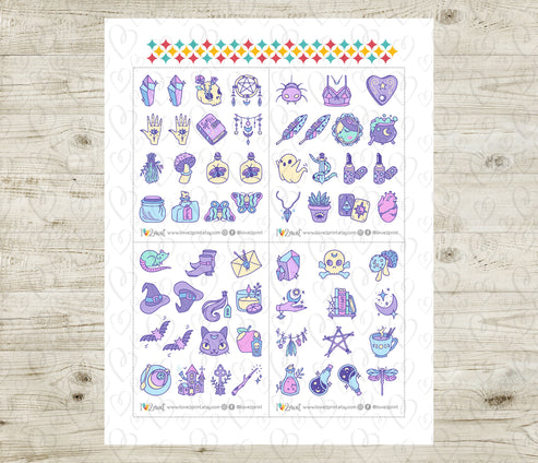 50 Witchy Color Icons Stickers set I – Printable Planner Icons (PDF ...