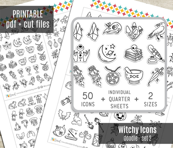 50 Witchy Stamp Icons Stickers set 2 – Printable Planner Icons (PDF ...