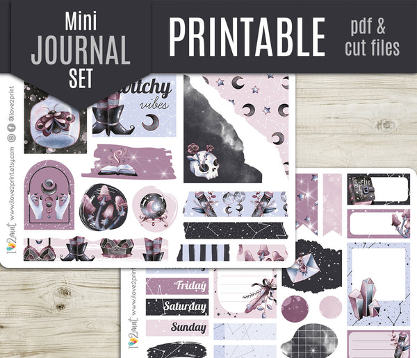 Witchy Vibes Journal Stickers – Hand-Drawn Modern Witch Bullet Journal ...