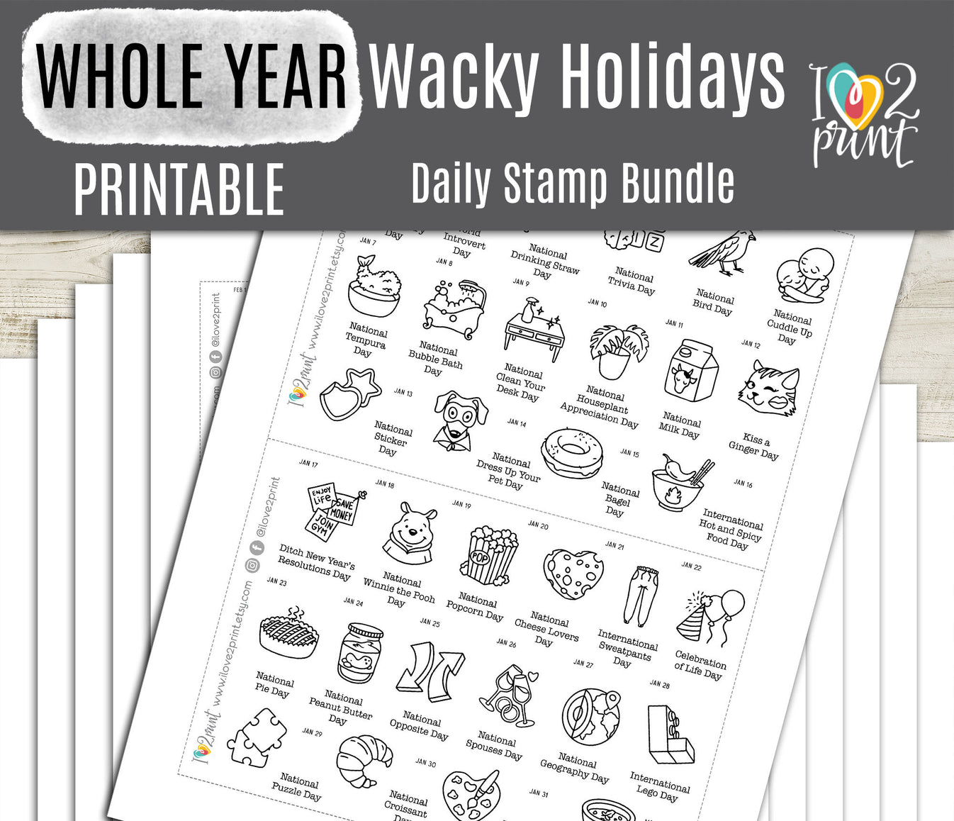 377 Wacky Holidays Stickers – DOODLE Daily Fun Printable Planner Icons ...